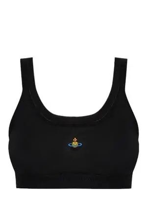 VIVIENNE WESTWOOD Logo Embroidered Cropped Top - Black