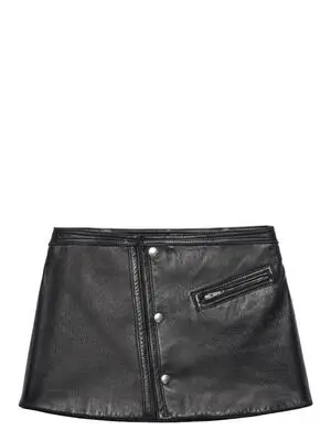 PRADA Prada Leather Mini Skirt With Snap Front Closure
