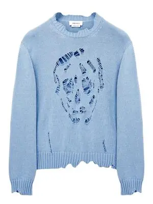 Alexander McQueen Skull Distressed Knit Jumper - Shirt Blue