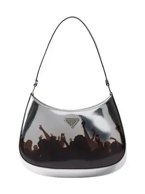 Prada Prada Cleo Printed Brushed Leather Shoulder Bag Silver