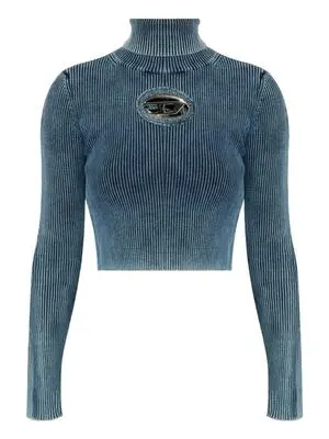 DIESEL® Ribbed Cut-out High Neck Cropped Top - Blue