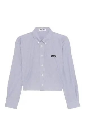 Miu Miu Checked Cropped Poplin Shirt - Blue