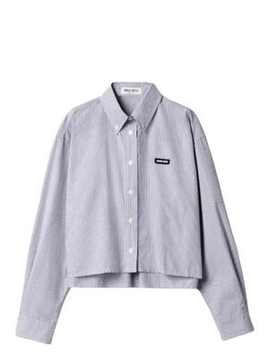 Miu Miu Checked Cropped Poplin Shirt - Blue