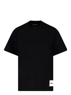 JIL SANDER Pack Of Three Crewneck Cotton T-shirts With Logo Patch - Black