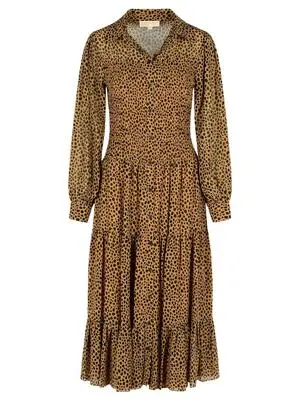 Michael Kors Allover Printed Pleated Shirt Dress - Brown