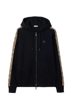 Burberry Checked-band Zipped Hoodie - Navy