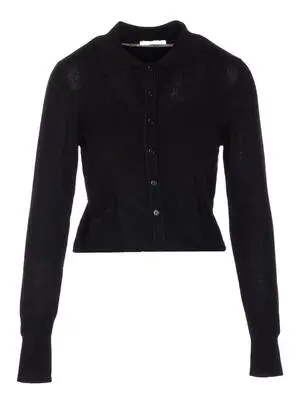 Patrizia Pepe Buttoned Collared Cropped Cardigan - Black