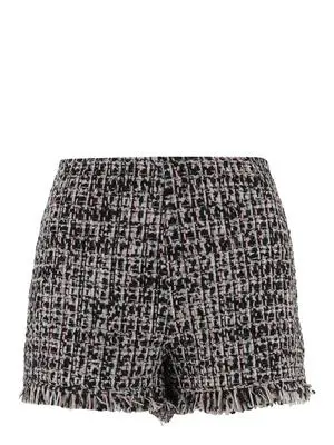 SELF-PORTRAIT Fringed Boucle Shorts - Black