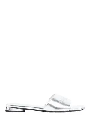 Balenciaga Embossed Logo Square Toe Flat Sandals - Silver