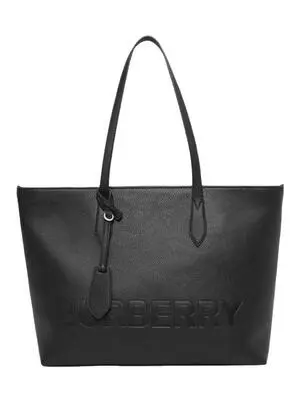 Burberry Medium Embossed Logo Leather Handbag - Black