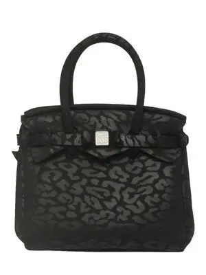 Save My Bag Leopard Print Bow Detail Handbag - Black