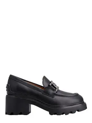 TOD'S Logo Buckle Almond Toe Loafers - Black