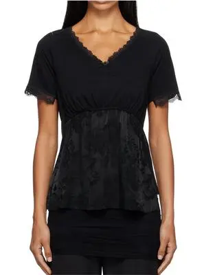 MAISON MARGIELA Mm6 Maison Margiela Black Lace Trimmed Brocade Top