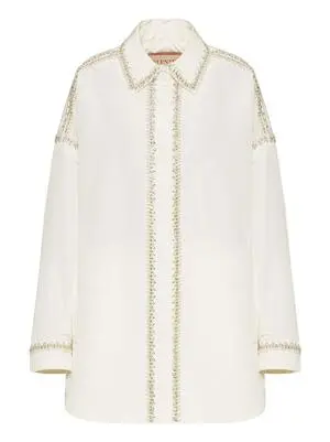 Valentino Garavani Embellished Trim Drop-shoulder Shirt - White