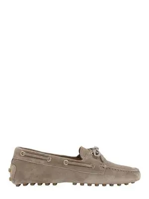 TOD'S Suede Lace-up Shoes With Gommini Sole And Bow Detailing - Gray