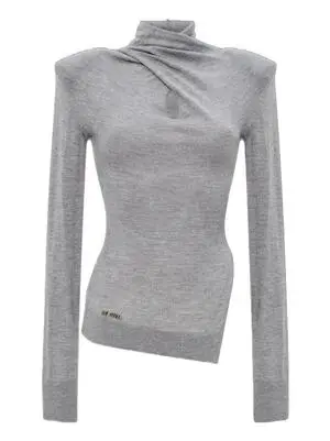 Attico Long Sleeve Knitted Jumper With Cross-over Detail - Gray