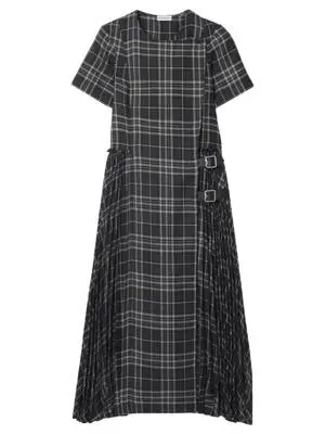 Burberry Tartan Plaid Pleated Dress - Onyx Gray/light Gray