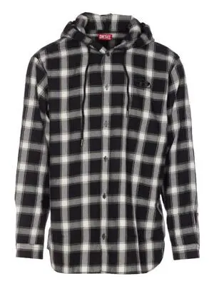 DIESEL® Logo Embroidered Checked Shirt - Black