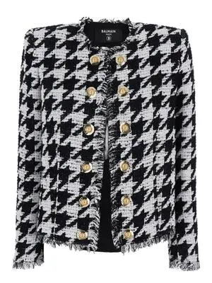 Balmain Houndstooth Tweed Spencer Jacket - Black