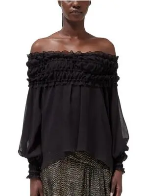 Blumarine Off-shoulder Ruffled Blouse - Black