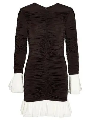 ROTATE BY BIRGER CHRISTENSEN Mini Ruched Long Sleeve Dress With Ruffled Cuffs And Hem - Black