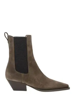 Brunello Cucinelli Pointed Toe Ankle Boots With Elastic Inserts - Brown