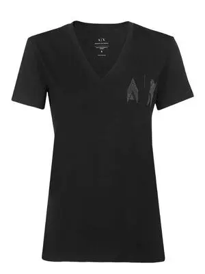 Armani Exchange V-neck Short-sleeve T-shirt With Embellished Logo - Black