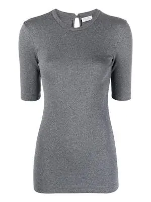 Brunello Cucinelli Embellished Collar T-shirt - Gray