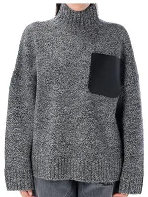 J.W.ANDERSON High-neck Leather-patch Sweater - Gray