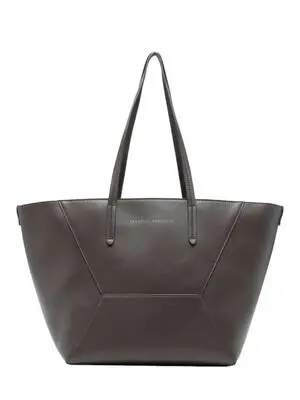 Brunello Cucinelli Small Calfskin Tote Bag With Monili - Black