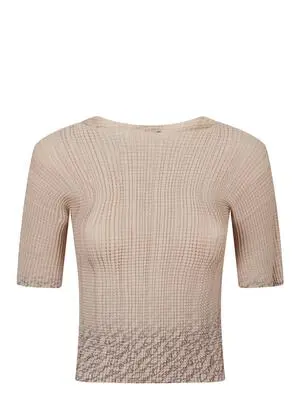 Herno Short Sleeve Textured Fitted Top - Nude