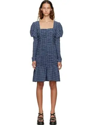 GANNI Seersucker Mini Dress - Blue