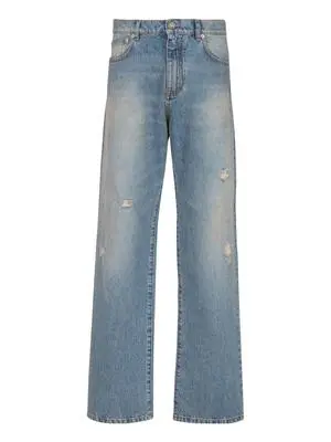 Balmain Distressed Loose-fit Jeans - Blue