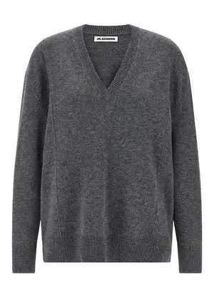JIL SANDER V-neck Cashmere Blend Sweater - Grey