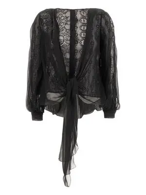 Alberta Ferretti Lace Detailed Draped Blouse - Black
