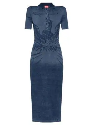 DIESEL® Diesel Denim Knit Midi Dress With Polo Collar Navy