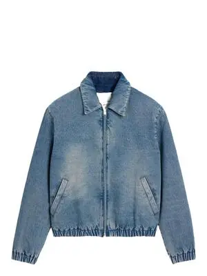 Ami Logo Embossed Zip-up Denim Jacket - Blue