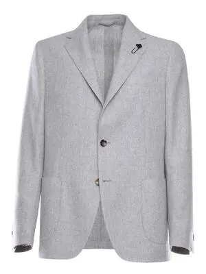 LARDINI Brooch-detail Single-breasted Blazer - Gray