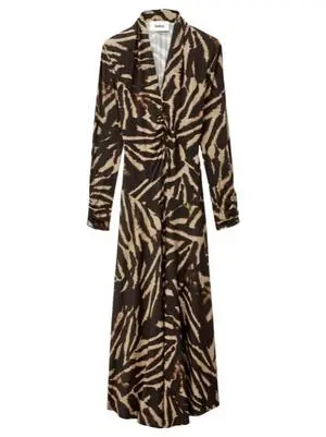 Ba&sh Printed V-neck Long Dress - Black