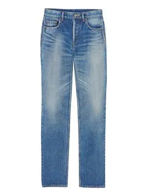 Saint Laurent High Waist Straight Leg Jeans - Blue
