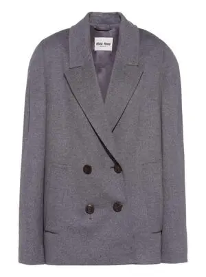 Miu Miu Double-breasted Velour Jacket With Logo Patch - Grey