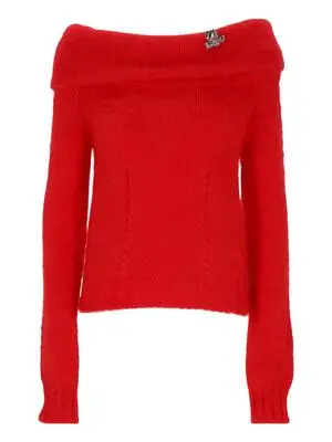 Blumarine Off-shoulder Knitted Cropped Top - Red