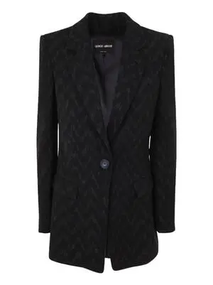 Giorgio Armani Giorgio Armani Single-Breasted Chevron-Print Jacket Black