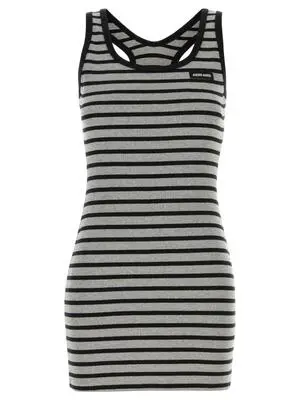 Miu Miu Striped Sleeveless Dress - Gray