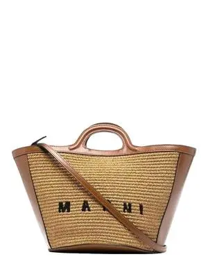 Marni Tropicalia Logo Embroidered Small Tote Bag - Brown