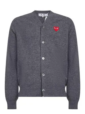 Play Comme Des Garcon Heart-patch Wool Cardigan - Grey