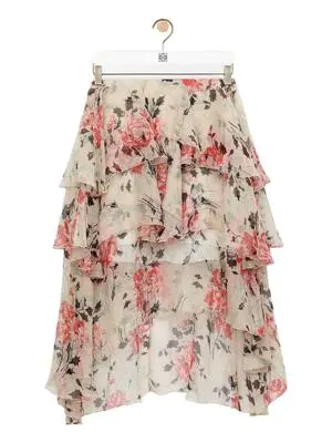 Loewe Loewe Ruffled Floral Silk Skirt Multicolor