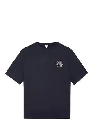 Loewe Loewe Logo Embroidered Crewneck T-Shirt Navy Blue
