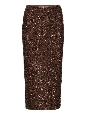 ROTATE BY BIRGER CHRISTENSEN Sequin Midi Skirt - Dark Brown