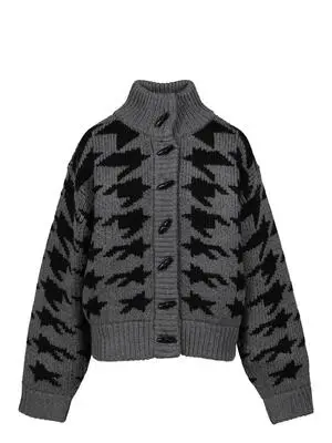 OPEN YY Houndstooth Star Cowichan Cardigan - Grey